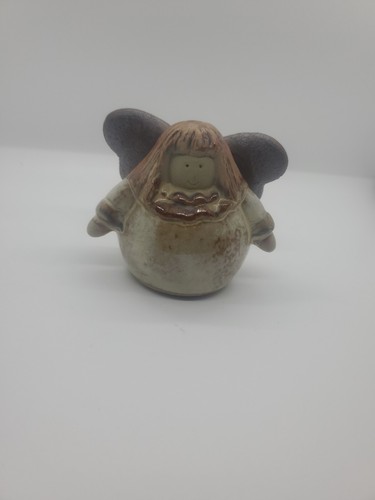 Round Rolly Polly Angel Pottery With Textured Wings Brown Glaze Cute 3 ...