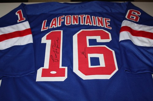 NY RANGERS PAT LAFONTAINE Sewn Stitched Autographed Custom BLUE JERSEY ...