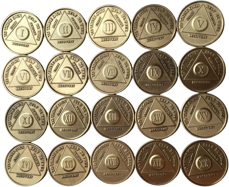 Bulk Lot of 20 AA Alcoholics Anonymous Medallions Chips Years 1 - 20 ...