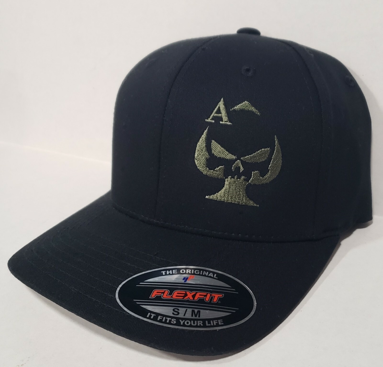 O/D Green Ace of Spades Sniper Embroidered FLEXFIT Black Cap Hat, 5001 ...