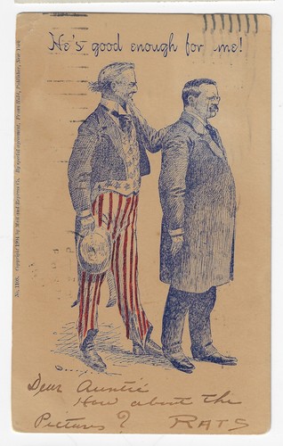 1904 Campaign Cartoon Postcard Teddy Roosevelt Uncle Sam He's Good Enough for Me | eBay