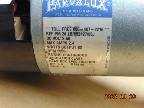 PARVALUX PM 2D.LB/652427/05J GEARMOTOR 50VDC 2.4A 80W 2000RPM RATIO 30 ...