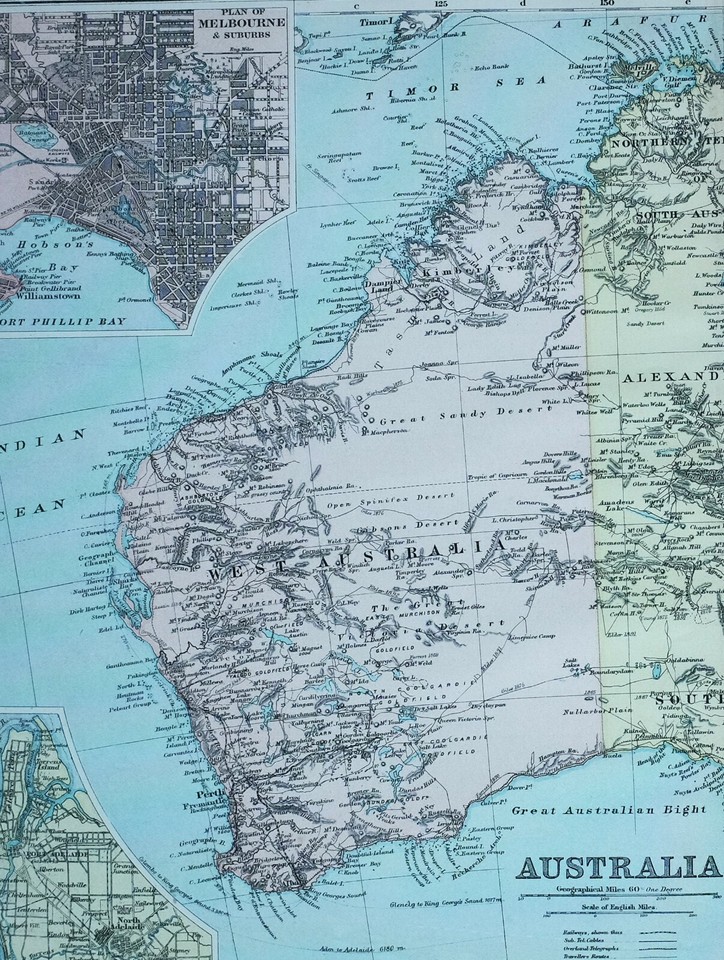 1900 MAP AUSTRALIA NEW SOUTH WALES QUEENSLAND VICTORIA MELBOURNE ...