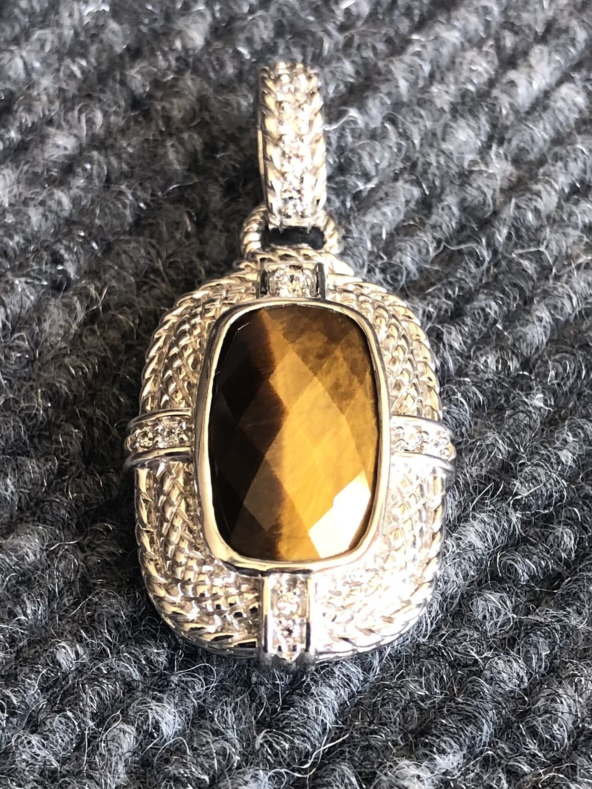 Judith Ripka Sterling Silver Pendant Enhancer Faceted Tiger's Eye ...