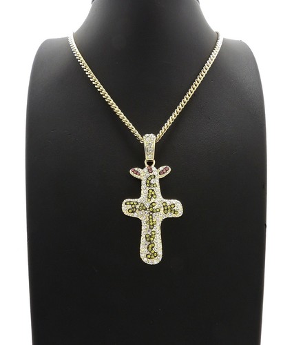 Travis Scott Cactus Jack Cross Pendant 18" 20" 24" Cuban Box Rope Chain ...