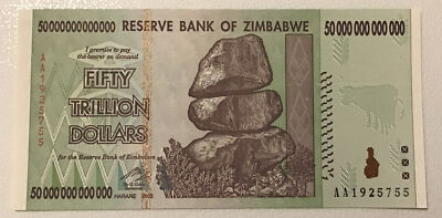 1 x 50 Trillion Dollar Zimbabwe Note. Genuine Authentic. UV Checked. AA ...