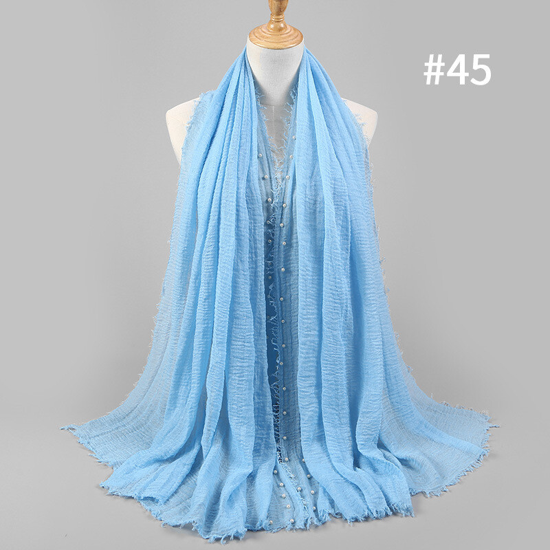 55 Colors Women Cotton Scarf Wrinkled Beaded Shawls Muslim Crinkle Head ...