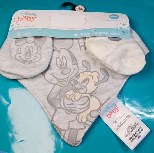 Disney Mickey Mouse Infant Bib, Socks and Mittens 3-Piece Set Snap Bib Closure | eBay