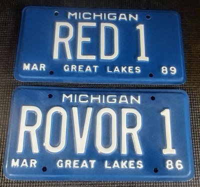 Michigan Vanity License Plates Pair " RED 1 ROVOR 1 " - Red Rovor Red ...