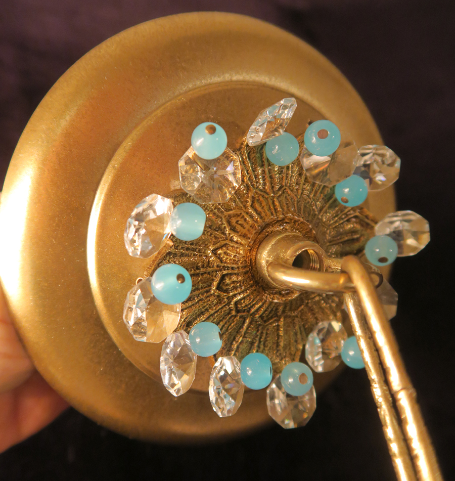 Beaded Brass tole Ceiling canopy chandelier cap part set Aqua Blue ...