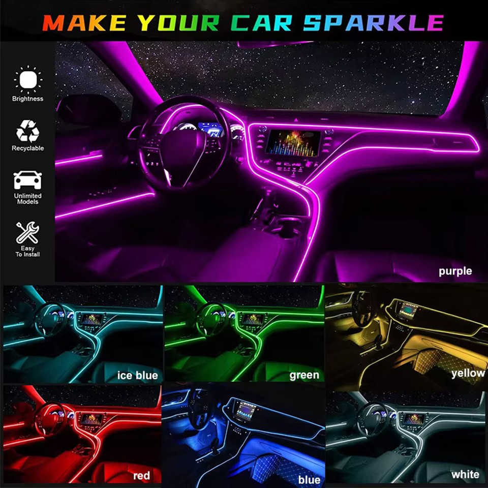 5m RGB LED Light Under Dash Car Interior Atmosphere Strip Neon Party ...