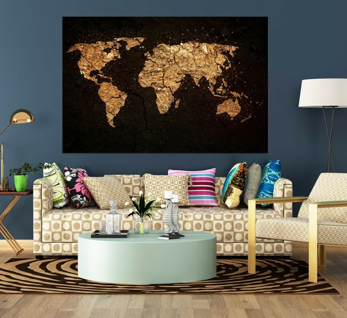 3D Gold Callout B060 World Map Wall Stickers Vinyl Wallpaper Mural ...