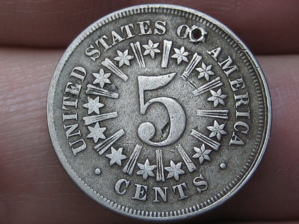 1866 Shield Nickel 5 Cent Piece- With Rays, Fine/VF Details | eBay