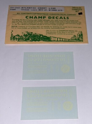 CHAMP HO DECAL-ATLANTIC COAST LINE/ACL STEAM LOCOMOTIVE-WHITE LETTERING ...