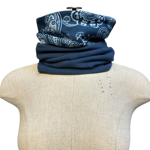 Reversible BUFF Neck Gaiter Paisley Solid Blue Fleece Tube Scarf Winter ...