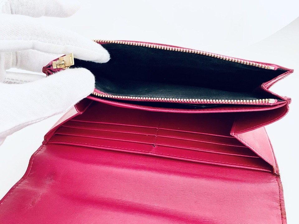 YSL Saint Laurent Paris Magenta Red Leather Long Envelope Zip Wallet W ...