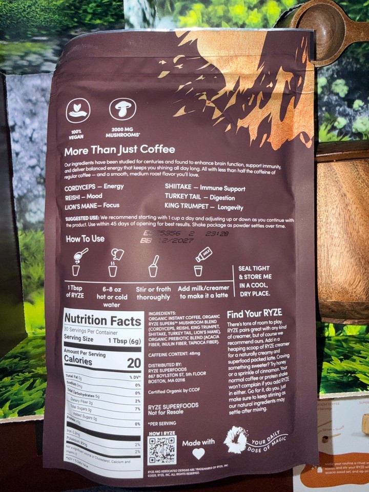 NEW Ryze Items. Regular Roast Mushroom Coffee, acacia jar, scoop, spoon ...
