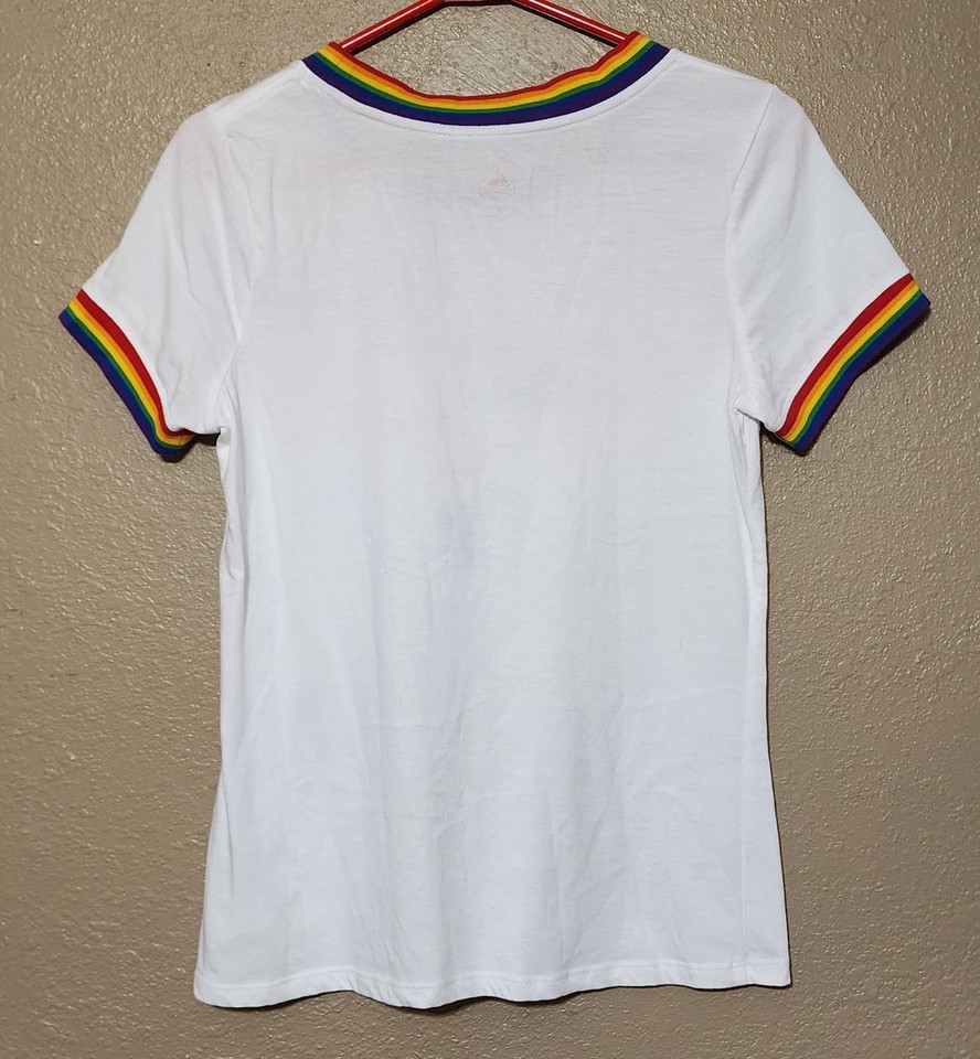 Disney Mickey Mouse Rainbow 🌈 Pride Ringer White T-Shirt Size: M Blend ...