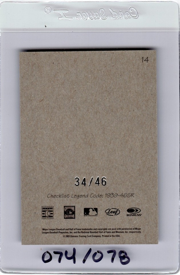 2003 DONRUSS CHECKLIST LEGEND CODE /46 #14 ERNIE BANKS | eBay