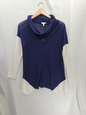 NWT Asymmetrical Navy Blue Turtle Neck lightweight Sweater Top Size ...