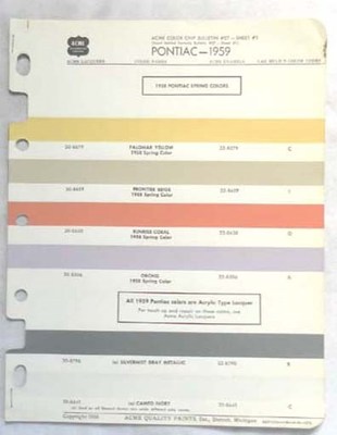 1959 PONTIAC ACME COLOR PAINT CHIP CHART ALL MODELS ORIGINAL | eBay