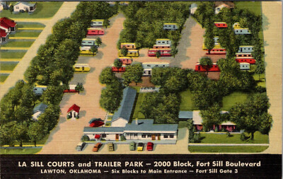 LAWTON, OKLAHOMA - LA SILL COURTS & TRAILER PARK BIRDSEYE VINTAGE LINEN ...