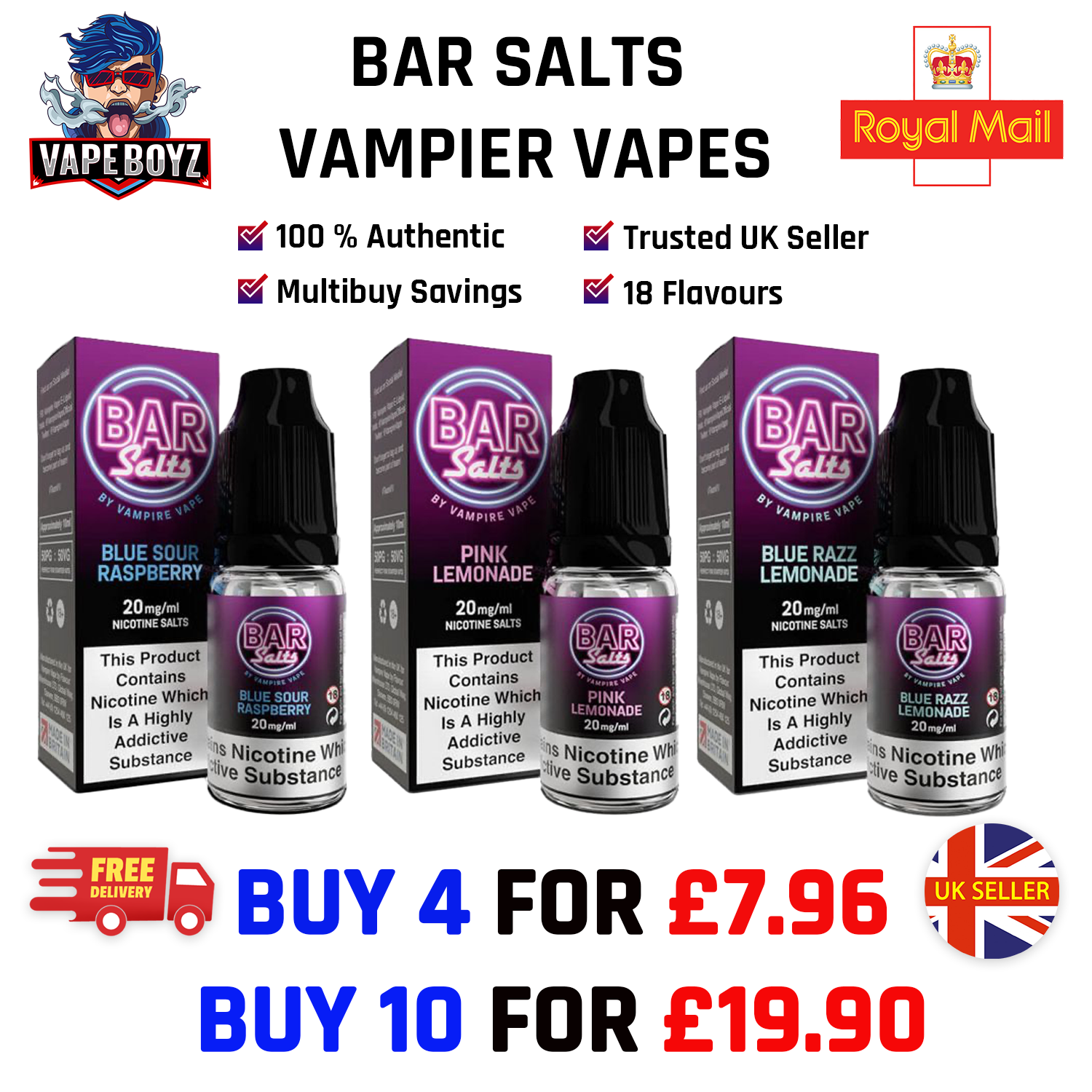 BAR SALTS by Vampire Vape Nic Salt 10ml E Liquid 5mg | 10mg | 20mg 50/ ...