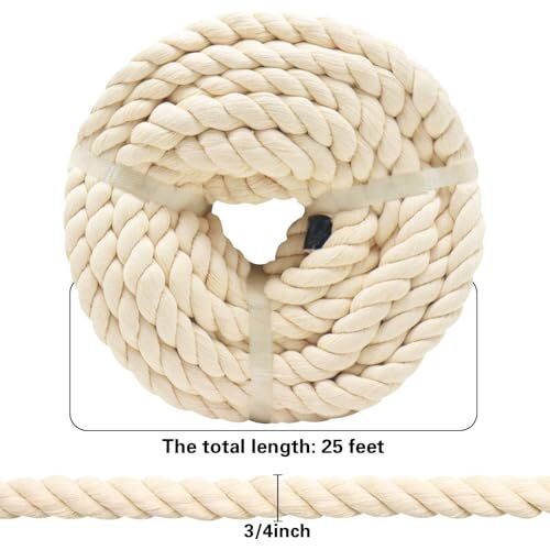 Strong Cotton Rope 3/4 inch x 25 feet Twisted Natural Cotton 3/4 Inch x ...