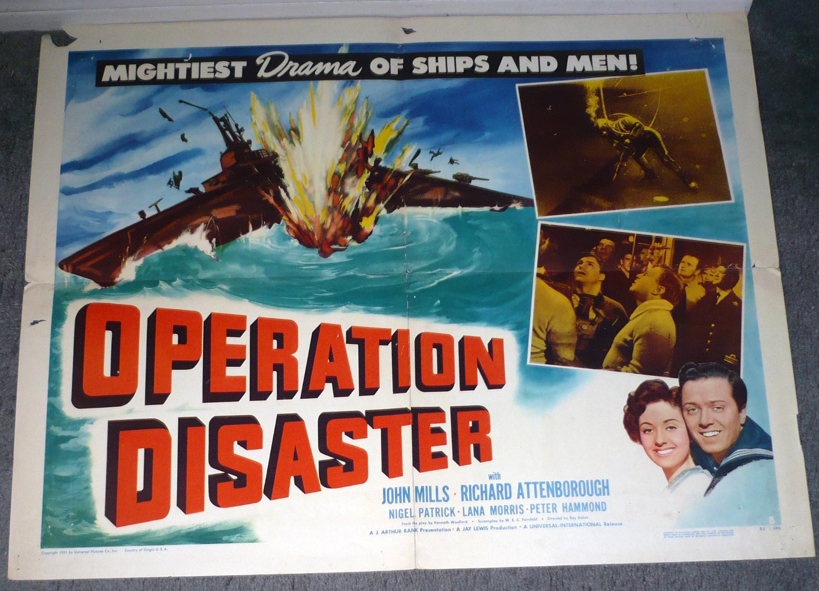 OPERATION DISASTER orig 1951 WW2 movie poster SUBMARINE/RICHARD ...