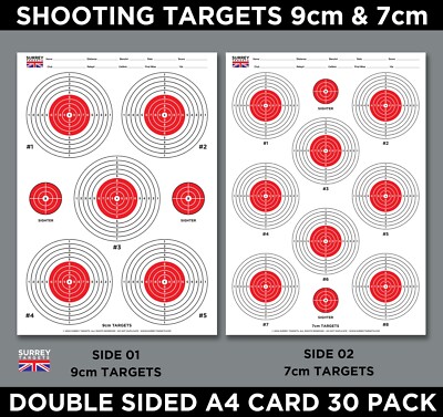 Shooting Target Sheets 9cm & 7cm A4 Card Air Rifle Pistol - Double ...