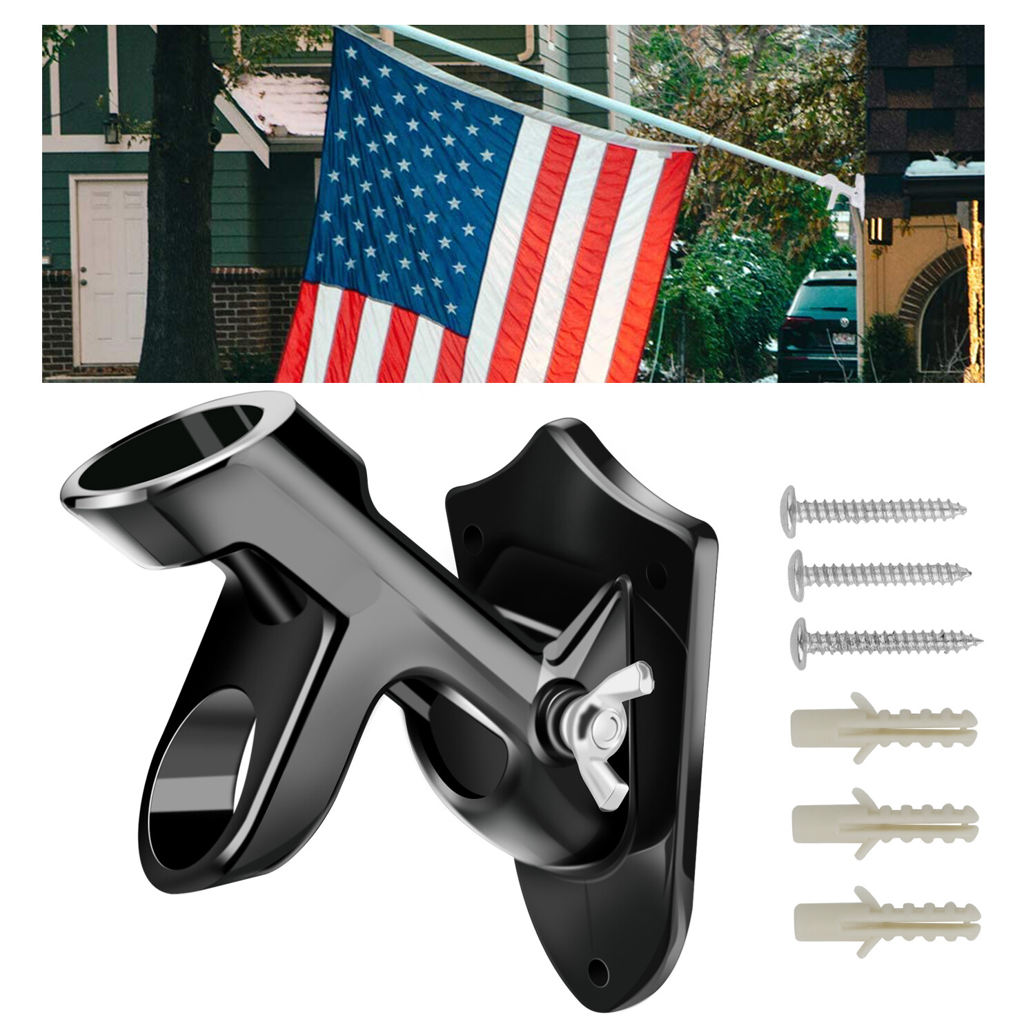 Adjustable Flag Pole Bracket 2-Position Flag Pole Holder Aluminum Alloy ...