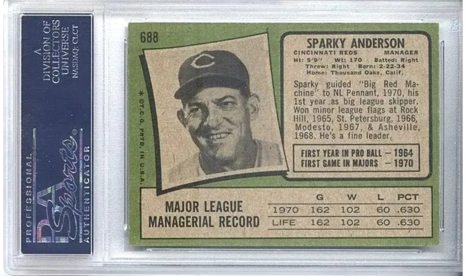 1971 Topps Baseball Cards #688 Sparky Anderson HOF Cincinnati Reds PSA ...
