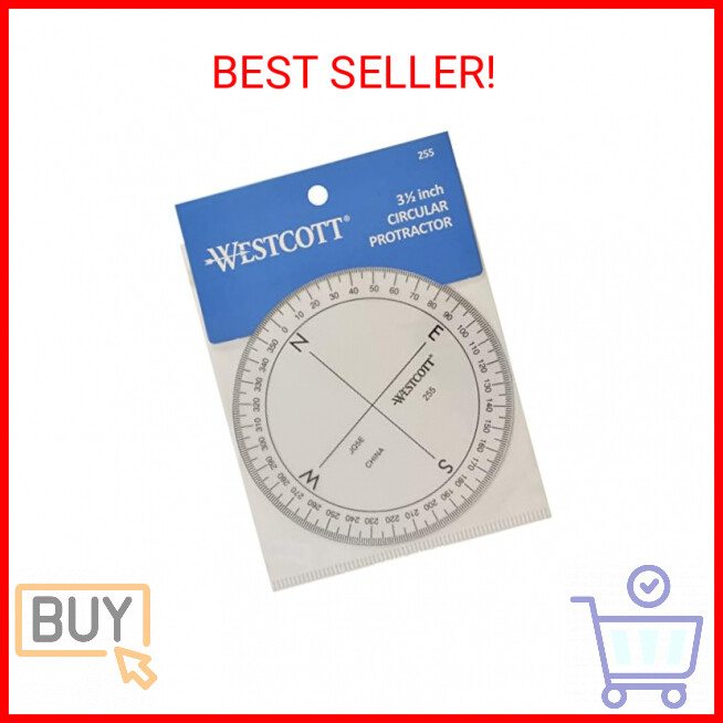 Westcott 3 1/2-Inch 360 Degree Compass Protractor, Transparent (255 ...