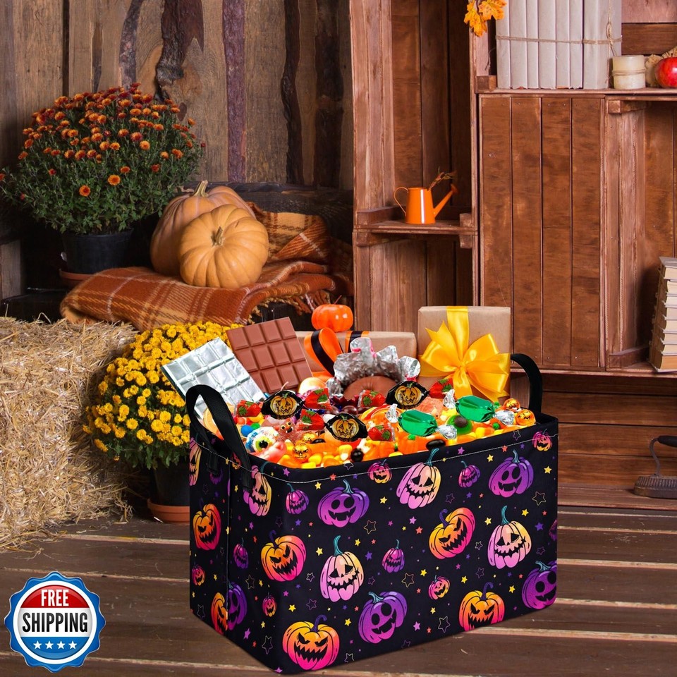 VAIVUSTO Halloween Pumpkin Storage Basket Toy Box Cute Trick or Treat ...