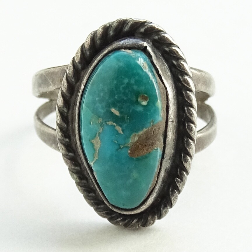 Vintage 925 Navajo Oval Turquoise Handmade Pinky Ring Size 5.25 SMALL ...