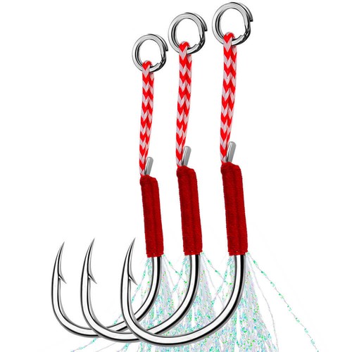 50PCS Fishing Assist Jigging Hook High Carbon Steel Hook&Durable PE ...