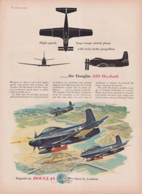 High-speed long-range attack plane: Douglas A2D Skyshark ad 1952 USN | eBay