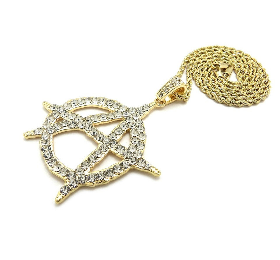 Iced Rapper Bling Anarchy Pendant & 24" Box, Cuban, Rope Chain Hip Hop ...
