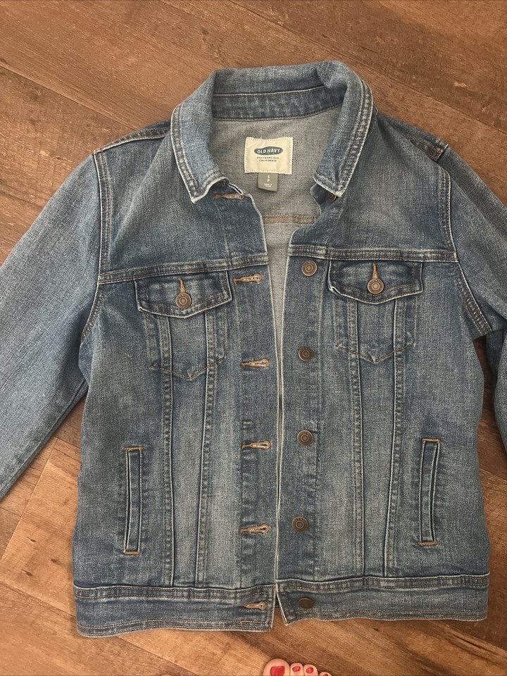 Old Navy Dark Blue Jean Jacket Denim Button Up Long Sleeve Women's Size ...