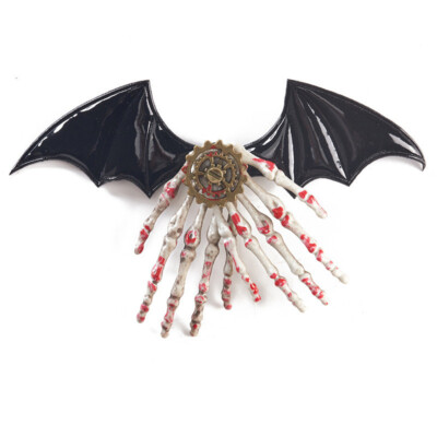 Gothic Brooch with wings skull hand design Steampunk gear Lapel Pin ...