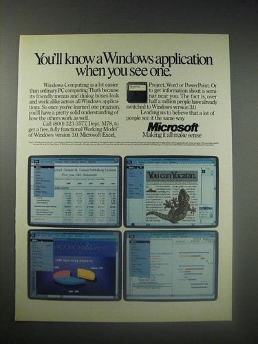1990 Microsoft Ad - Windows Version 3.0, Excel, Project, Word and ...
