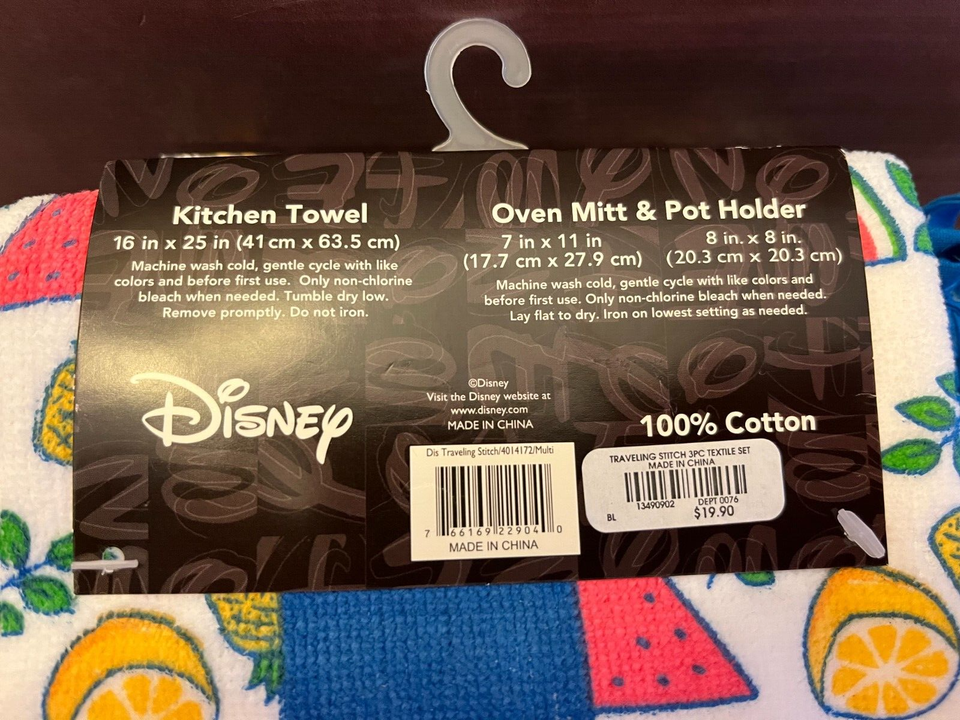 Disney's Traveling Stitch 3 Piece Kitchen Set NEW w/ Tags Towel ...