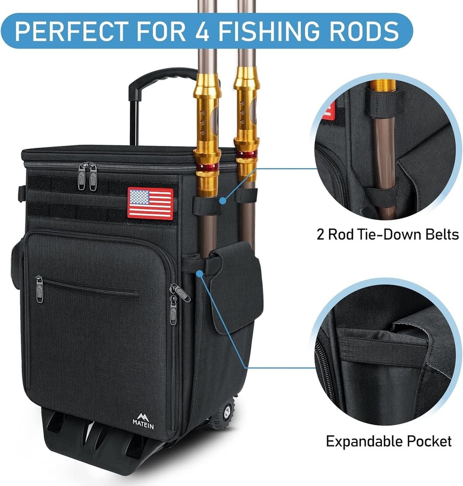 Rolling Tackle Box with Cooler, Large Fishing Bag with Wheels for 5 ...