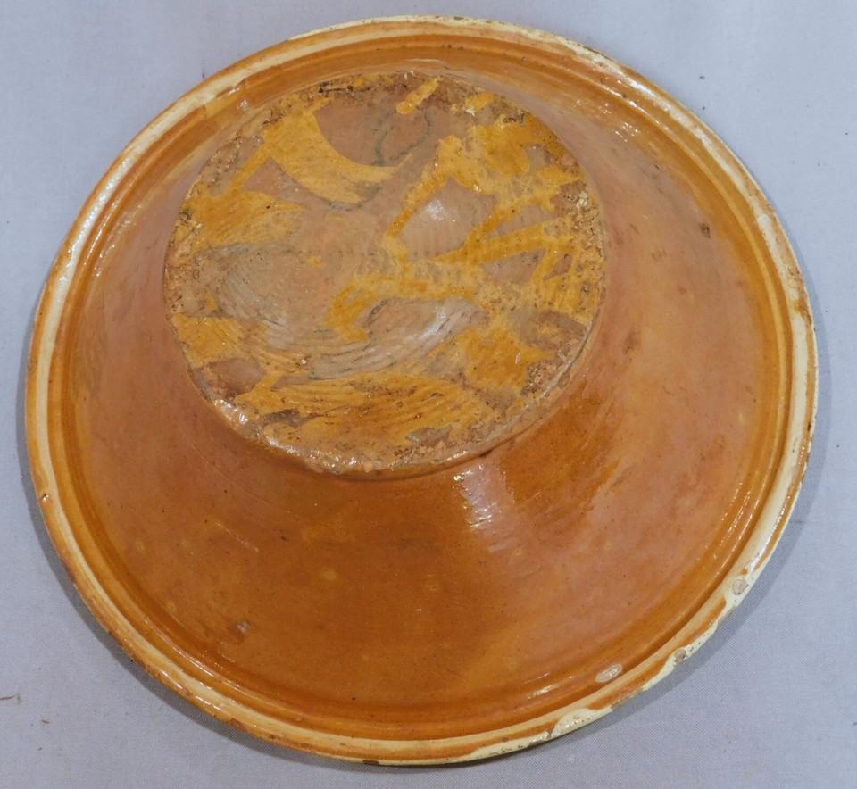 Rare antique bowl redware green slip decorations 18th 19th c ...