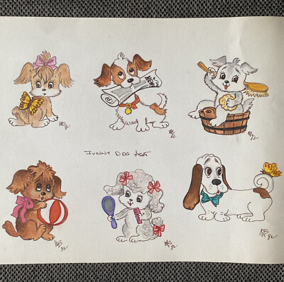 Original Drawings Puppy Dog Art Signed Greeting Card Illustration ...