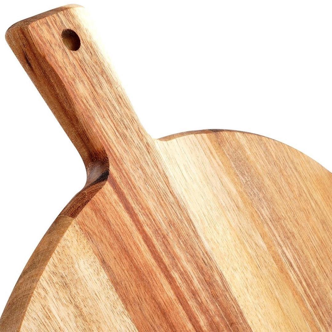 Round Wooden Chopping Board with Handle Home Kitchen Large Pizza ...