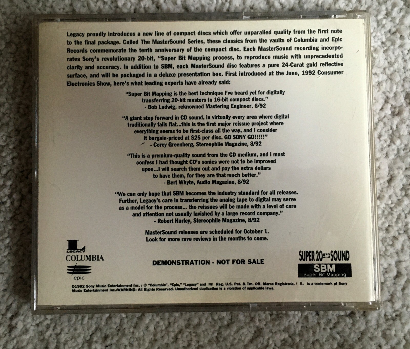 CBS MASTERSOUND SAMPLER Audiophile 24kt Remastered GOLD CD PROMO ONLY ...