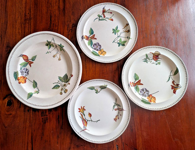 Rare Antique Wedgwood Creamware Hummingbird & Flowers Set/4 Plates ...