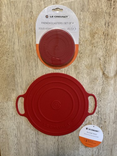 "Cerise" LE CREUSET 8" Round CI Lid Trivet Silicone Potholder ...
