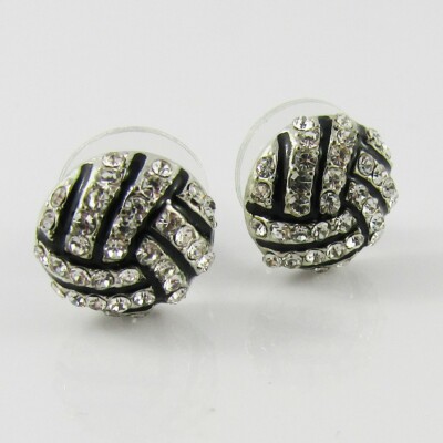 Enamel Rhinestone Netball Stud Earrings 13mm Stainless Steel Post ...